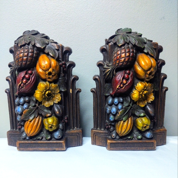Syroco | Other | Vtg Syroco Wood Bookends Floral Fruits Nuts | Poshmark